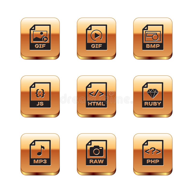 Set GIF File Document, MP3, RAW, HTML, JS and BMP Icon. Vector Stock ... Set GIF File Document, MP3, RAW, HTML, JS and BMP Icon. Vector Stock ...