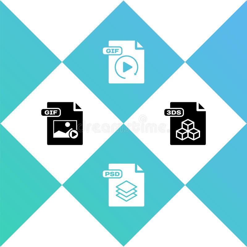 Set GIF File Document, PSD, and 3DS Icon. Vector Stock Illustration ...