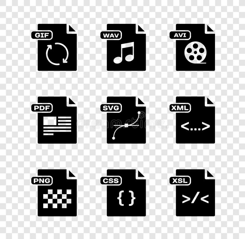 Set GIF File Document, WAV, AVI, PNG, CSS, XSL, PDF and SVG Icon ... Set GIF File Document, WAV, AVI, PNG, CSS, XSL, PDF and SVG Icon ...