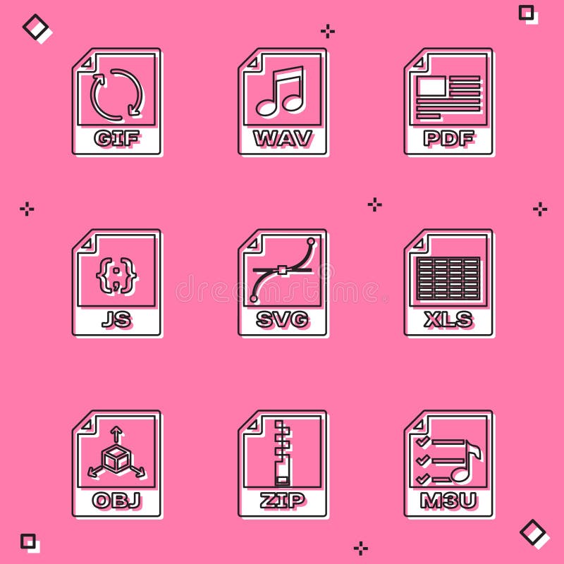 Set GIF File Document, WAV, PDF, JS, SVG and XLS Icon. Vector Stock ... Set GIF File Document, WAV, PDF, JS, SVG and XLS Icon. Vector Stock ...