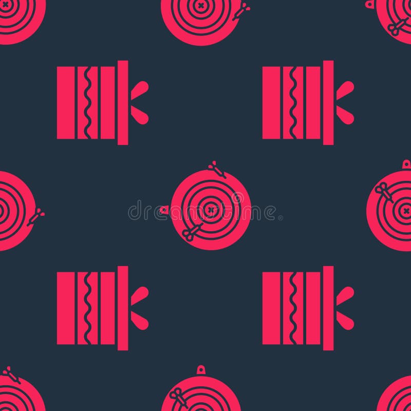 Set Gift Box and Classic Dart Board and Arrow on Seamless Pattern ...