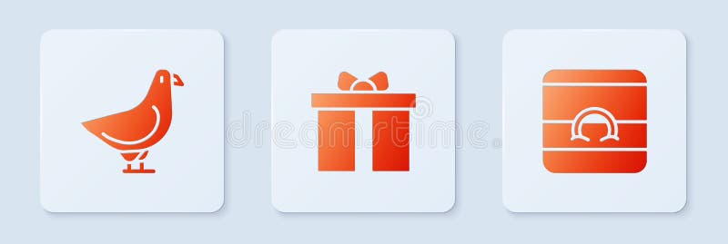 Set Gift Box, Dove and Wedding Rings. White Square Button Stock Vector ...
