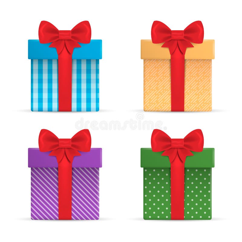 Set of Gift Box with Ribbon and Bow. Vector Illustration Stock Vector ...