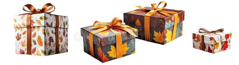 Set of Gift Boxes in Autumn Style. Stock Illustration - Illustration of ...