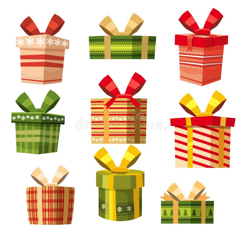 Set of Gift Boxes, Cartoon Style, Banner, Vector, Illustration Stock ...