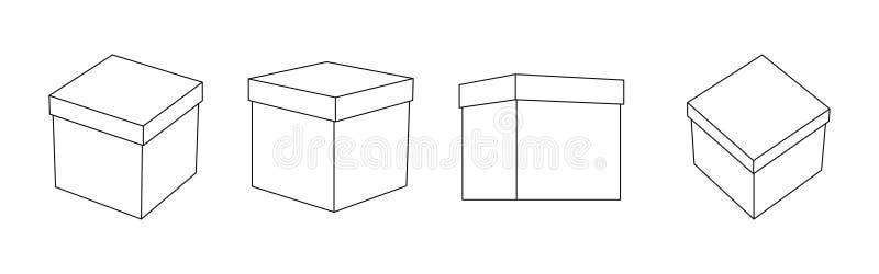 Set of Gift Boxes, Contour Drawing. Linear Perspective, Different ...