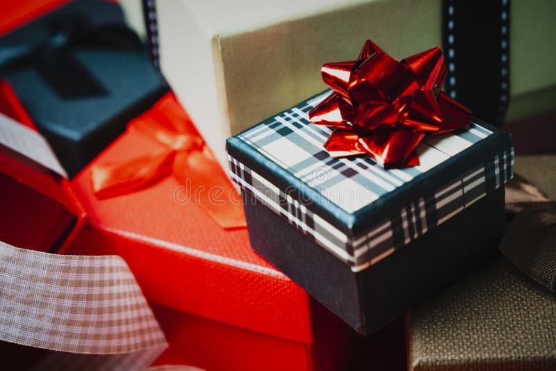 Set of Gift Boxes of Different Sizes and Colors Stock Photo - Image of ...