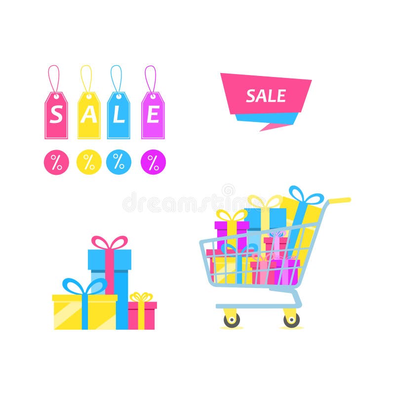Set of Gift Boxes and Discount Items Stock Vector - Illustration of ...