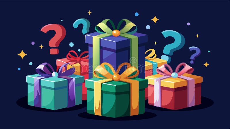 Set of Gift Boxes with Question Marks Isolated on Black Background ...