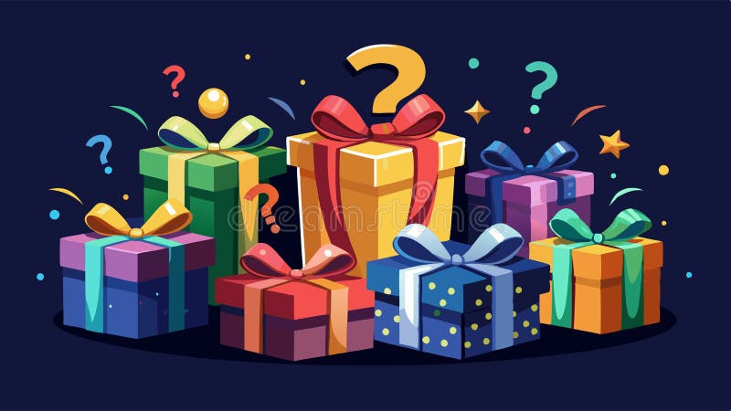 Set of Gift Boxes with Question Marks Isolated on Black Background ...