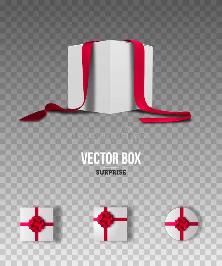 Set of Gift Boxes with Red Ribbons and Bows. Festive Packaging ...