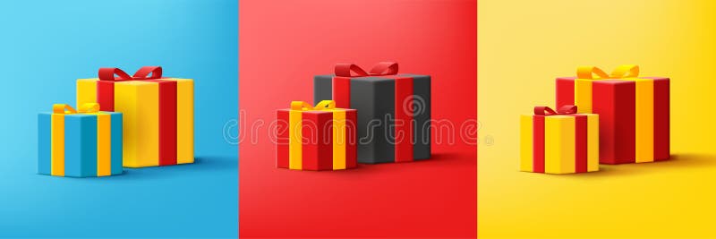 Set of Gift Boxes with Ribbon and Bow, Small and Large in Different ...