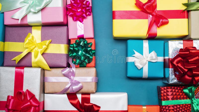 Set of Gift Boxes Spinning Around on Blue Background. Stop Motion ...