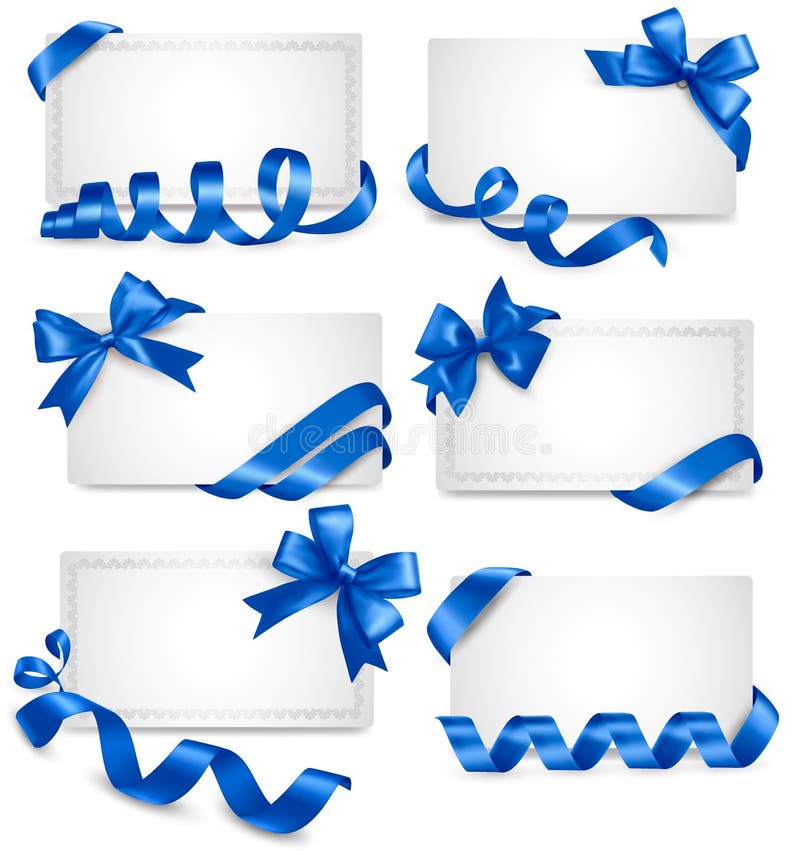 Set of Gift Card Notes with Blue Bows with Ribbons Stock Vector ...