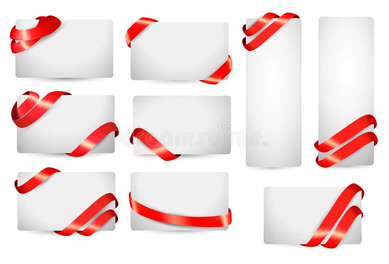 Set of Gift Card Notes with Red Ribbons. Stock Vector - Illustration of ...