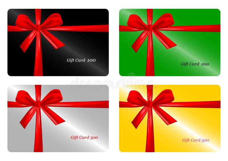 Set of Gift Card with Red Ribbon. Stock Vector - Illustration of ...