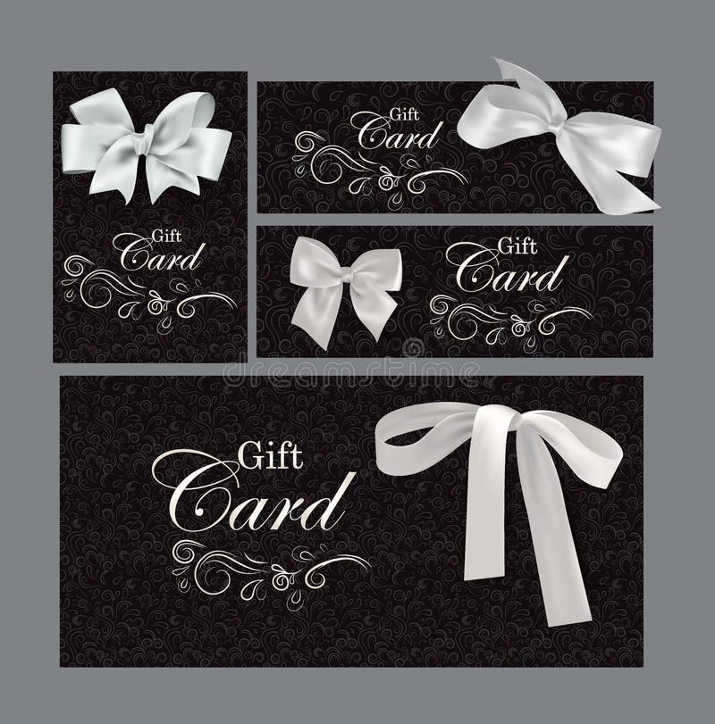 Set of Gift Cards with Floral Design Elements and White Bows Stock ...