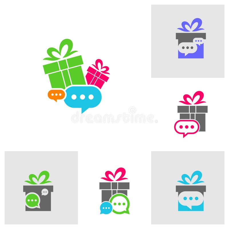 Set of Gift Chat Logo Design Template. Chat Gift Logo Concept Vector ...