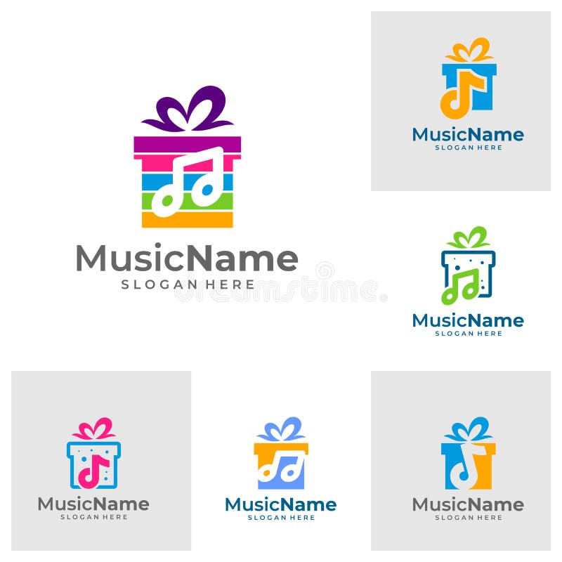 Set of Gift Music Logo Vector Icon Illustration. Music Logo Design ...
