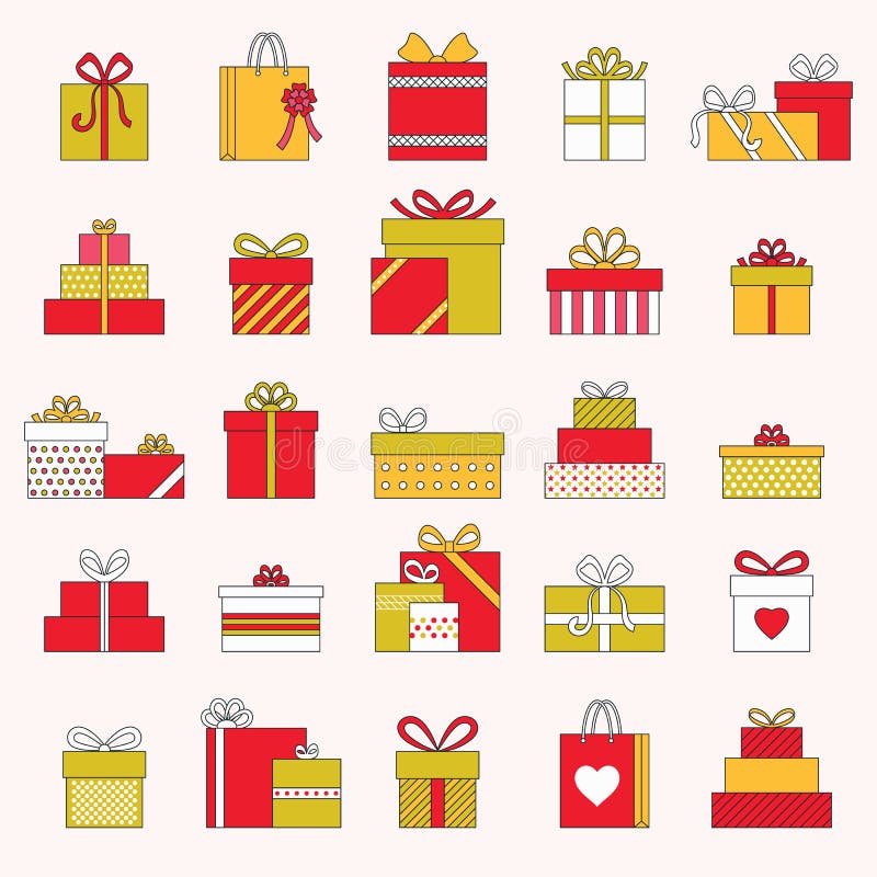 Set of Gift and Present Icons Isolated Stock Vector - Illustration of ...