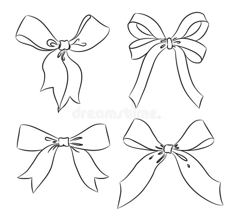 Set of Gift Ribbons Bows Line Drawing, Vector, Design Elements on White ...
