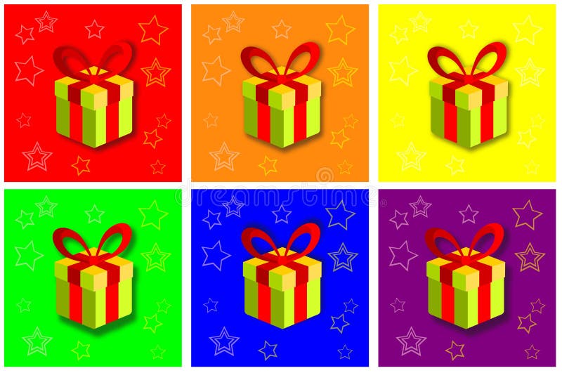 Set of 6 Gifts on a Colored Background Stock Photo - Illustration of ...