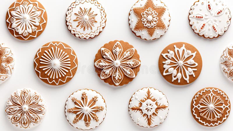 A Set of Gingerbread Cookies in Patterns on a Plain White Background ...