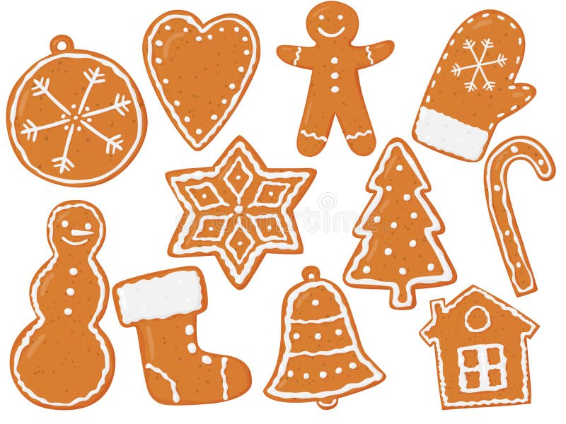 A Set of Gingerbread Figures. Christmas Cookies. Brown Gingerbread with ...