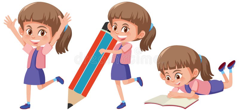 Set of a Girl Cartoon Character Doing Different Activities Stock Vector ...