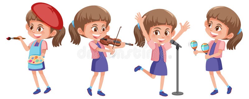 Set of a Girl Cartoon Character Doing Different Activities Stock ...