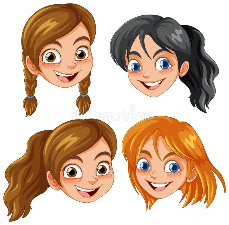 Set of Girl Cartoon Head Smiling Stock Vector - Illustration of small ...