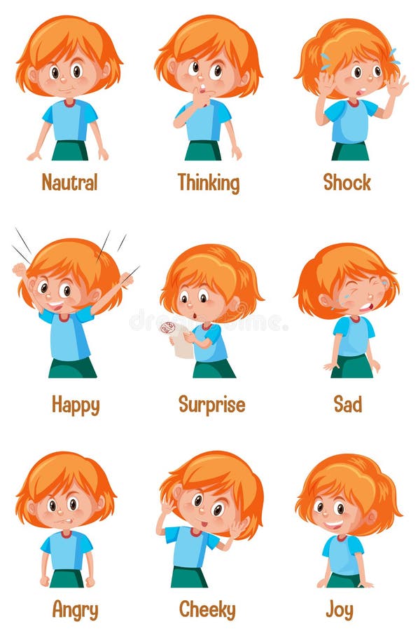 Set of Girl with Different Expressions on Her Face Stock Vector ...