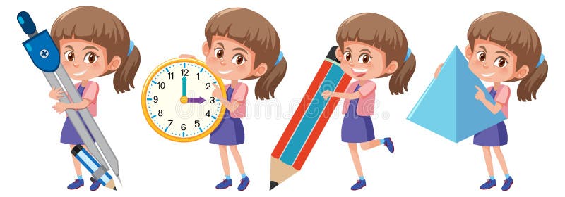Set of a Girl Holding Different Math Tools Stock Vector - Illustration ...