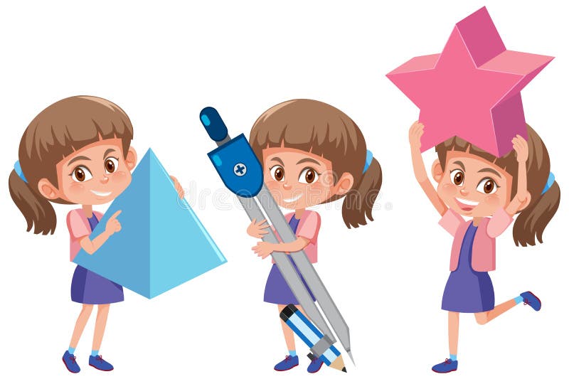 Set of a Girl Holding Different Math Tools Stock Vector - Illustration ...