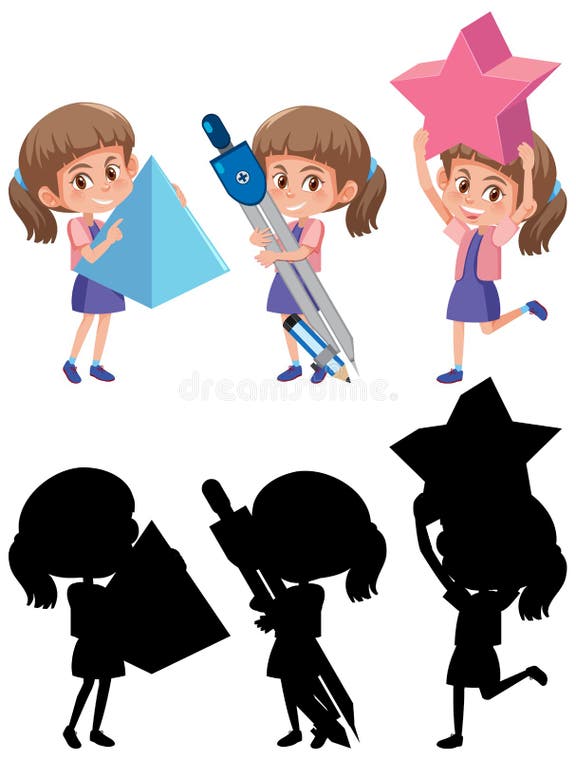 Set of a Girl Holding Different Math Tools with Silhouette Stock Vector ...