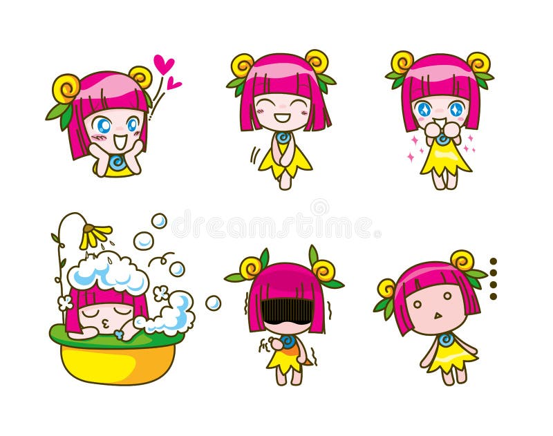 Set of Girl Kids Cartoon Collection Vector Illustration Stock ...