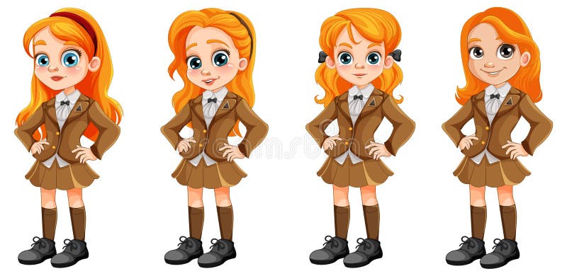 Set of Girl Student Cartoon in Different Uniform Stock Vector ...