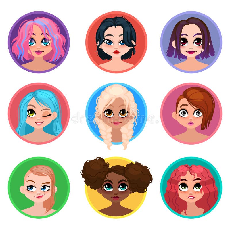 Set of girls for avatar stock vector. Illustration of lady - 206731075