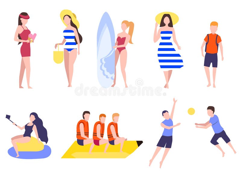 Set of Girls in Bathing Suits. Summer Recreation Stock Vector ...