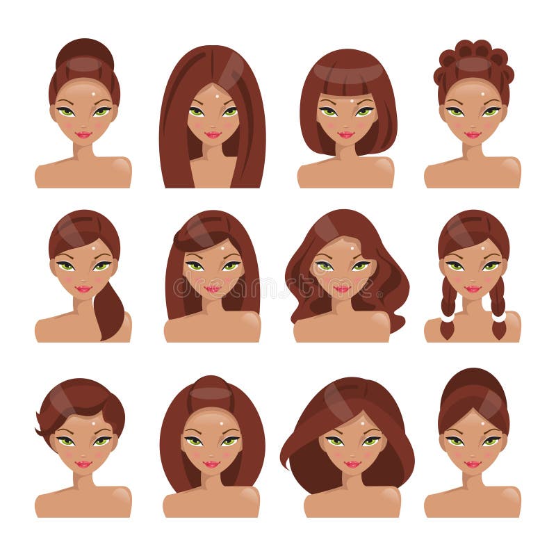 Set of Girls with Different Hairstyles Stock Vector - Illustration of ...