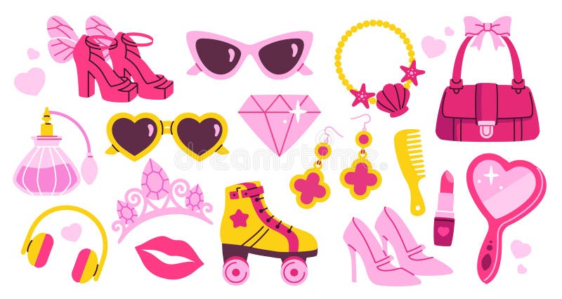 Set of Girly Accessories Vector Stickers Stock Illustration ...