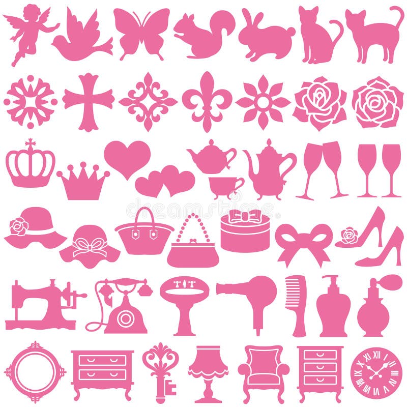 Set of Girly Icons. Vector Illustration Stock Vector - Illustration of ...