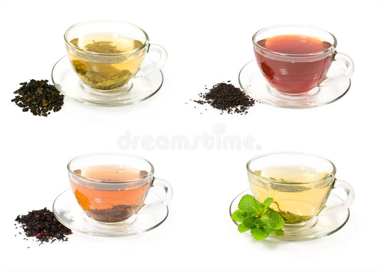 Set of Glass Cups with Different Teas Stock Image - Image of saucer ...