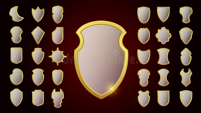 Set of Glass Glossy Realistic Golden Heraldic Shields. Vector Illustration Stock Vector ...