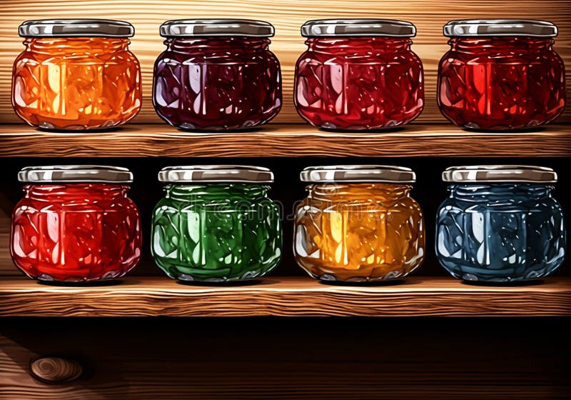 Set of Glass Jars with Different Types of Fruit Jam. AI Generated Stock ...