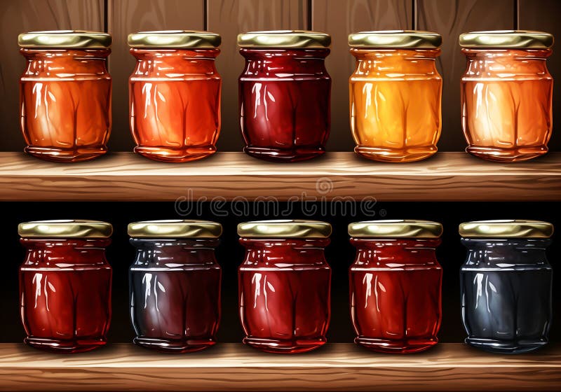 Set of Glass Jars with Different Types of Fruit Jam. AI Generated Stock ...