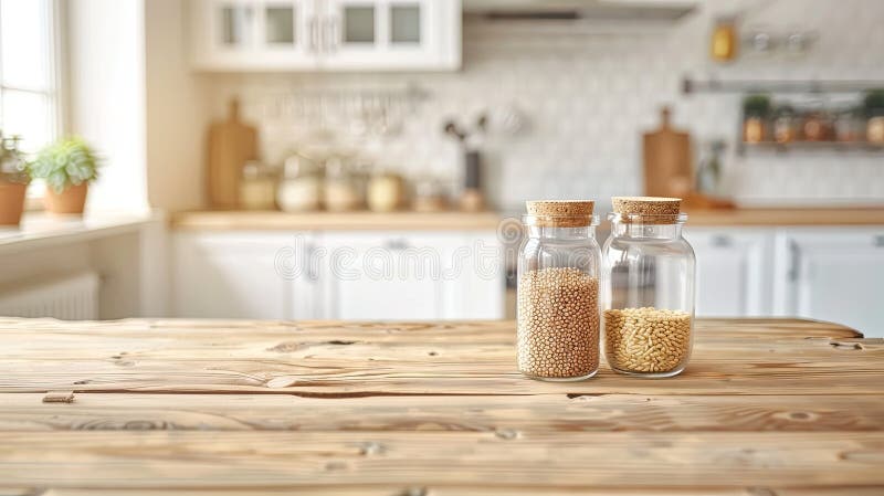 A Set of Glass Jars with Different Types and Sizes of Grain on a Table ...