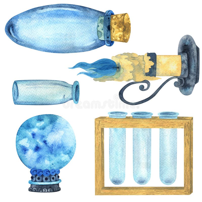 A Set of Glass Magic Items: Ball, Flasks Stock Illustration ...