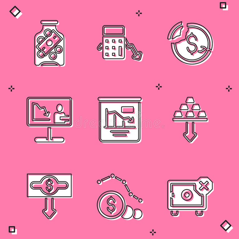 Set Glass Money Jar with Coin, Calculation of Expenses, Dollar Rate Decrease, Global Economic ...