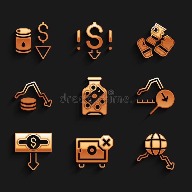 Set Glass Money Jar with Coin, Safe, Global Economic Crisis, Dollar Rate Decrease, Credit Card ...